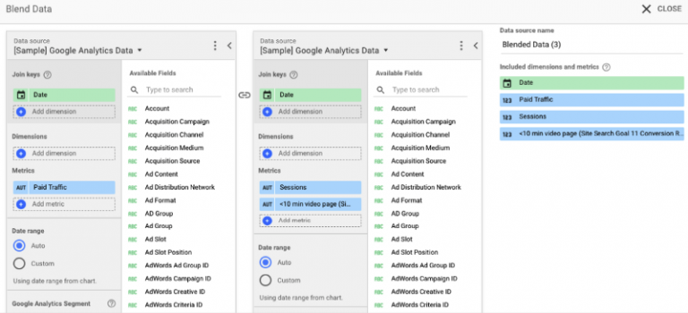 How to set-up Data Blending and Custom Metrics in Google Data Studio